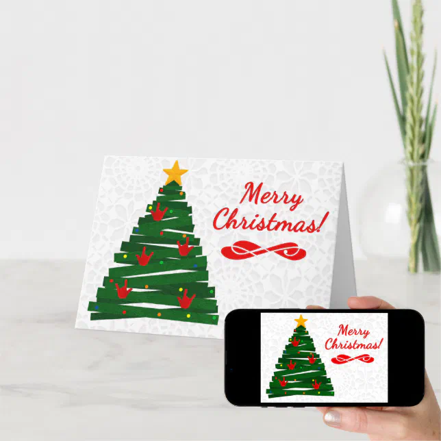 ASL Christmas Tree Card w/ ILY Handshape Ornaments | Zazzle