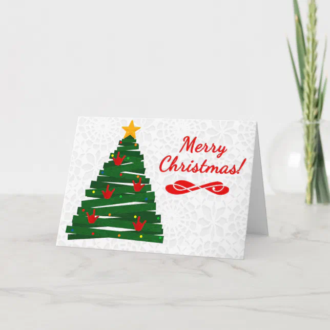 ASL Christmas Tree Card w/ ILY Handshape Ornaments | Zazzle