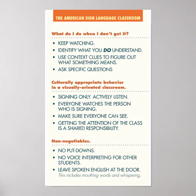 ASL Classroom guidelines. poster (light bkgd) | Zazzle