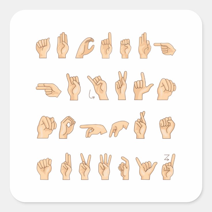 ASL Hand American Sign Language Gift Square Sticker | Zazzle