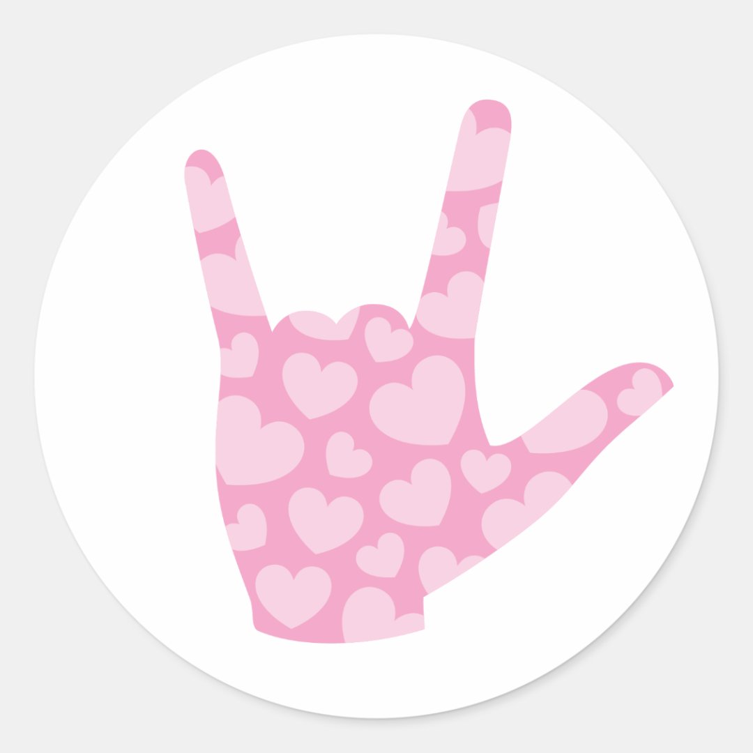 ASL "I Love You" Pink Hearts Sign Language Sticker | Zazzle