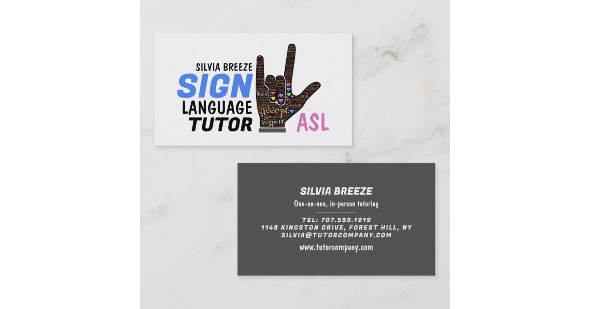 ASL, Love Gesture, Sign Language Tutor, Teacher Business Card | Zazzle
