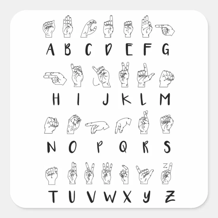 ASL Sign Language Alphabet Learner Gift Square Sticker | Zazzle