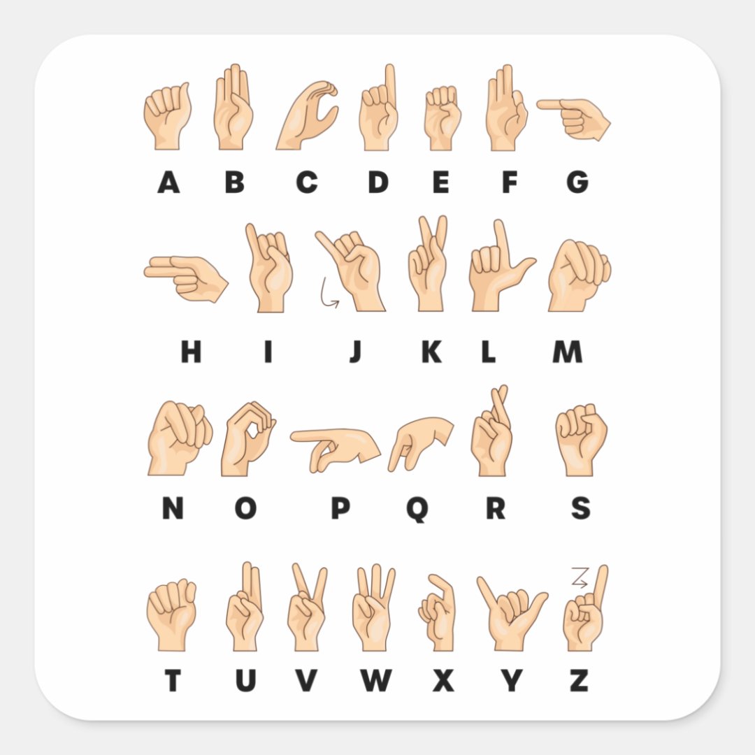 ASL Sign Language Hand Alphabet Teacher Square Sticker | Zazzle