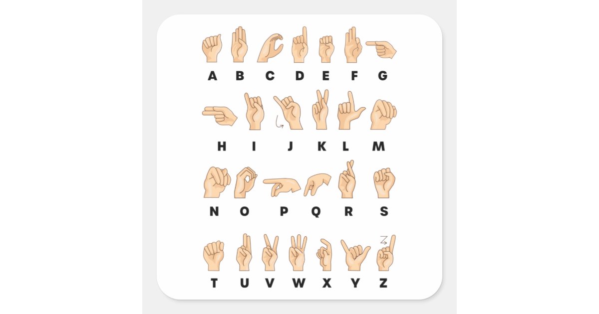 ASL Sign Language Hand Alphabet Teacher Square Sticker | Zazzle