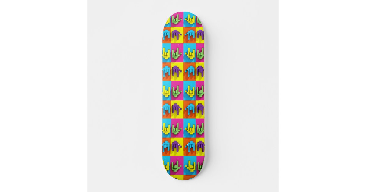 ASL Sign Language Pixel Love Pop Skateboard | Zazzle