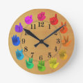ASL Sign language rainbow color wheel wood Large Clock | Zazzle