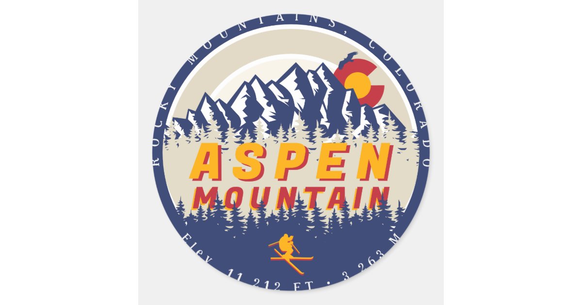 Aspen Mountain Colorado Vintage Ski Souvenirs Classic Round Sticker ...
