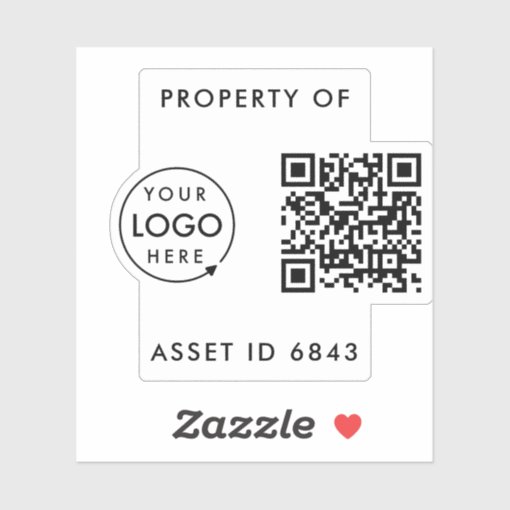 Asset ID Property of Company QR Code Business Logo Sticker | Zazzle