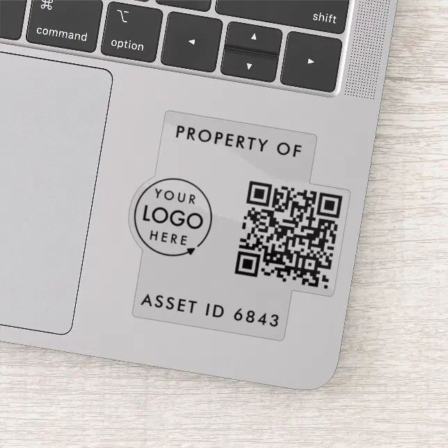 Asset ID Property of Company QR Code Business Logo Sticker | Zazzle