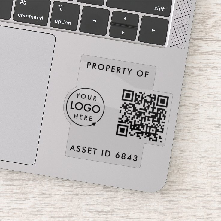 Asset ID Property of Company QR Code Business Logo Sticker | Zazzle