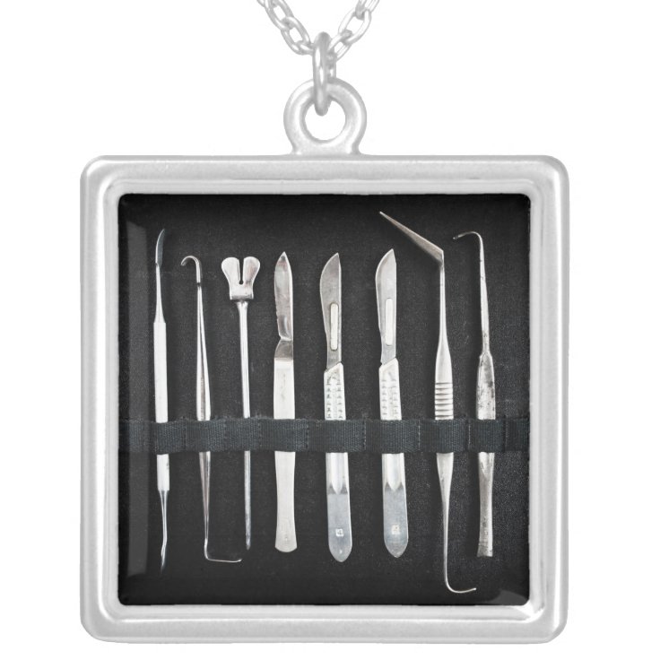 Assorted Antique Embalming Tools Silver Plated Necklace | Zazzle
