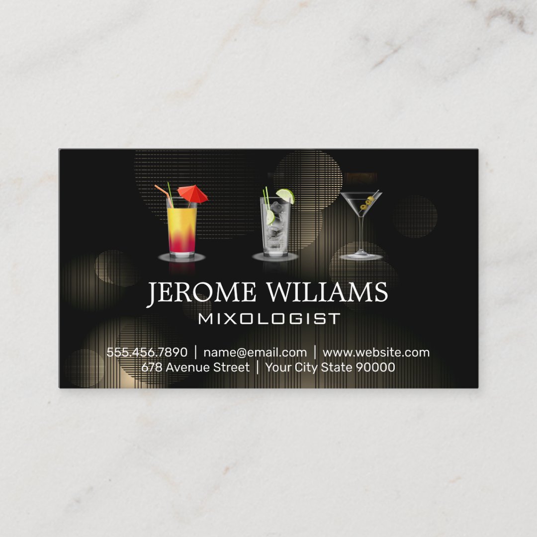 Assorted Mixed Drinks | Lights Backdrop Business Card | Zazzle