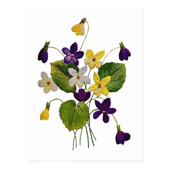 Assorted Wild Violets Done in Crewel Embroidery Postcard | Zazzle.com