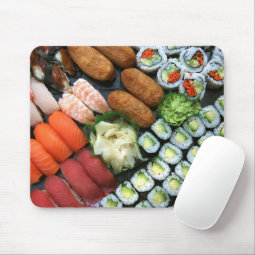 Assortment of Japanese sushi favorites Mouse Pad | Zazzle