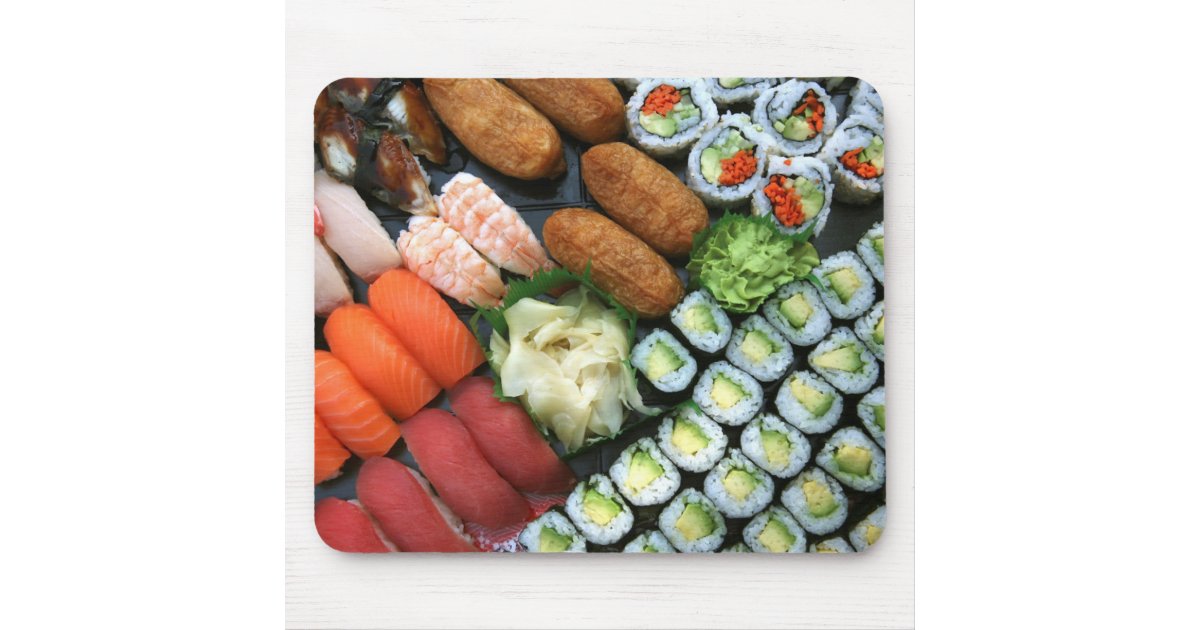Assortment of Japanese sushi favorites Mouse Pad | Zazzle