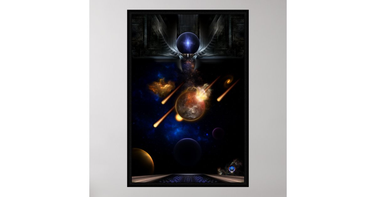 Asteroid Apocalypse Fractal Art Spacescape Poster | Zazzle