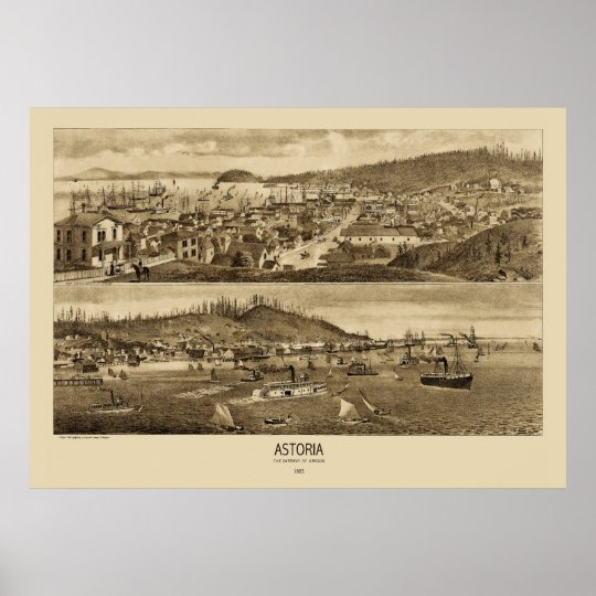 Astoria Oregon Panoramic Map 1883 Poster | Zazzle.com