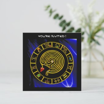 ASTRAL LABYRINTH , black and white ,blue Invitation | Zazzle