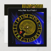 ASTRAL LABYRINTH , black and white ,blue Invitation | Zazzle