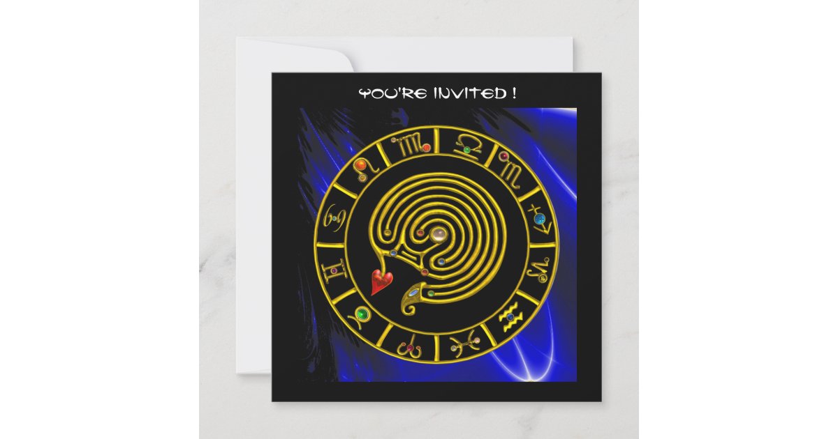 ASTRAL LABYRINTH , black and white ,blue Invitation | Zazzle