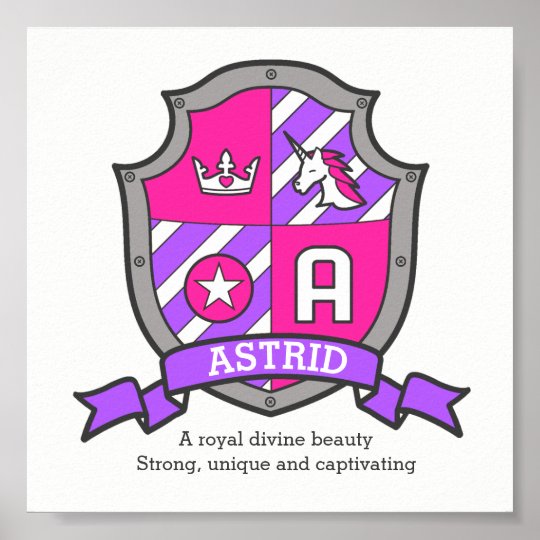 Astrid letter A name meaning unicorn princess Poster | Zazzle.com