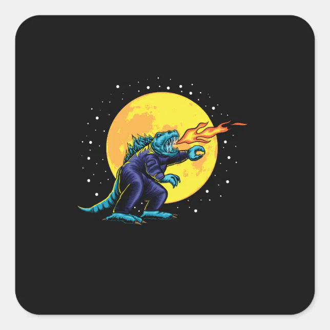 astro godzilla illustration with design square sticker | Zazzle