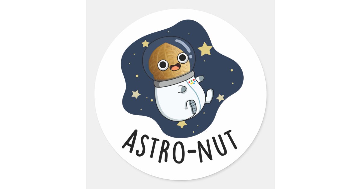 Astro-nut Funny Nut Astronaut Pun Classic Round Sticker | Zazzle