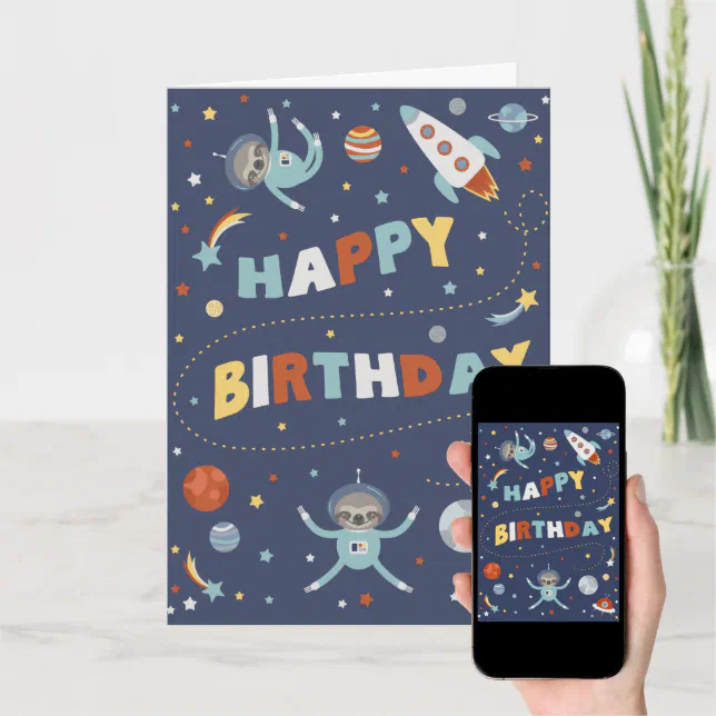 Astro Sloth Happy Birthday Card | Zazzle