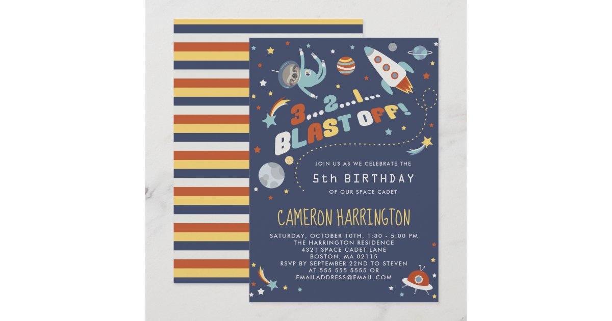 Astro Sloth - Space Kids Birthday Party Invitation | Zazzle