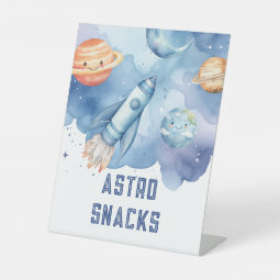 Astro Snacks Outer Space planets birthday party Pedestal Sign | Zazzle