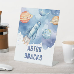 Astro Snacks Outer Space planets birthday party Pedestal Sign | Zazzle