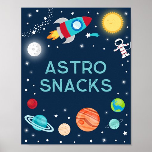 Astro Snacks Space Astronaut Planets Birthday Poster | Zazzle