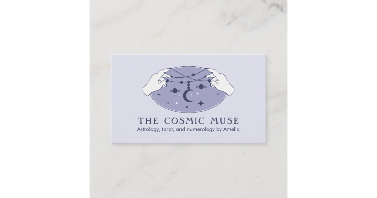 Astrologer Cosmic Moon and Planets with Hands Business Card | Zazzle