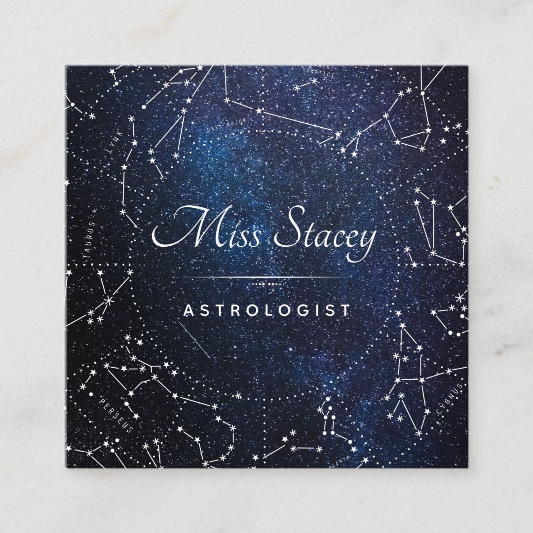 Astrologist Blue Cosmic Sky Star Constellation Square Business Card ...