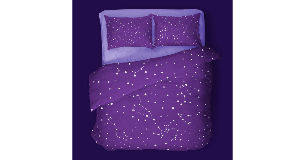 Astrology Purple White Stars Night Constellation Duvet Cover | Zazzle