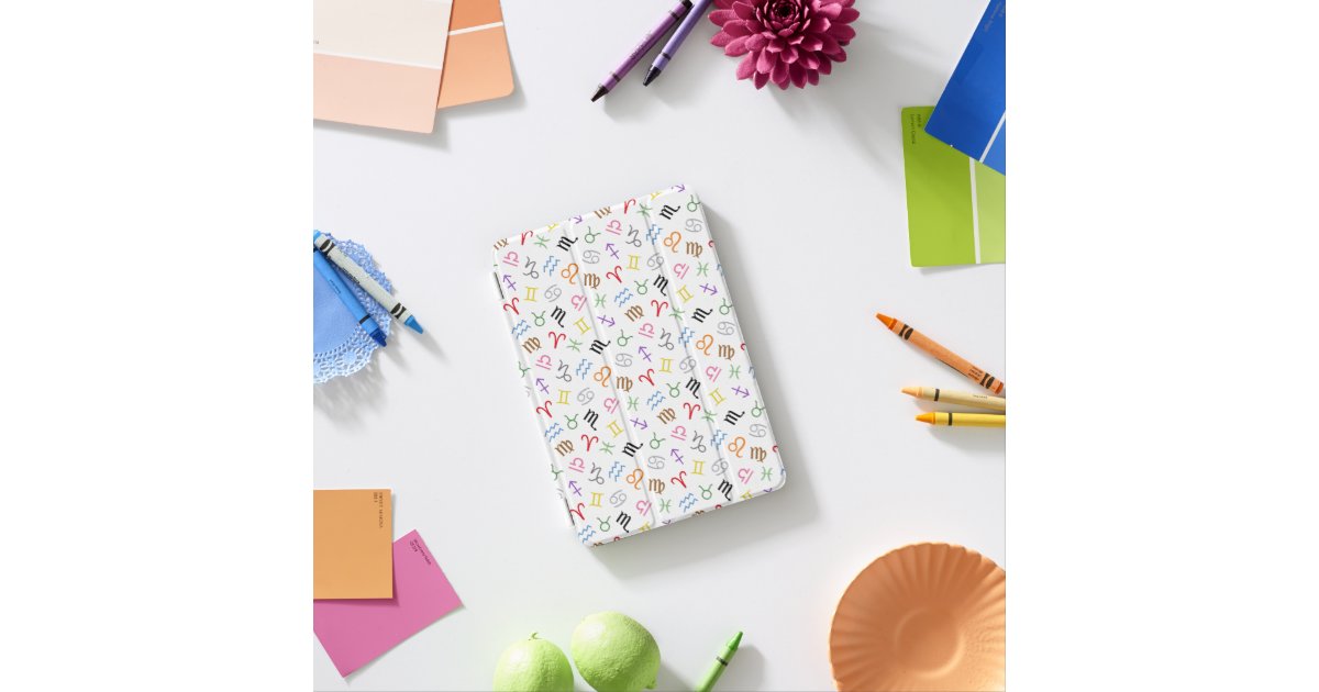 Astrology Sign Symbols Rpt Pattern Color+White iPad Mini Cover | Zazzle
