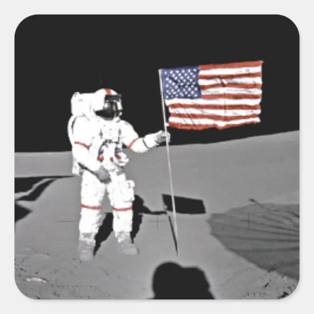 Astronaut Alan Shepard, American Flag on Moon Square Sticker | Zazzle