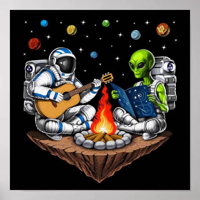 Astronaut Alien Space Camping Poster | Zazzle