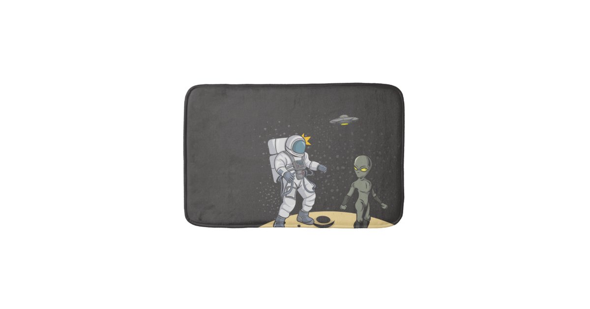 Astronaut and alien bath mat | Zazzle