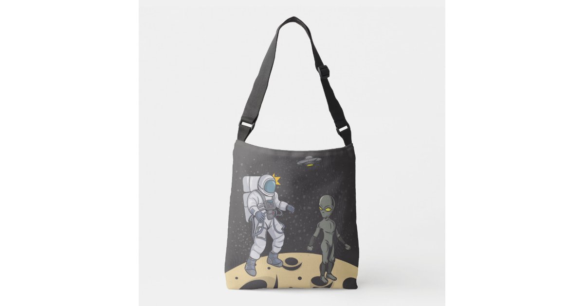 Astronaut and alien crossbody bag | Zazzle