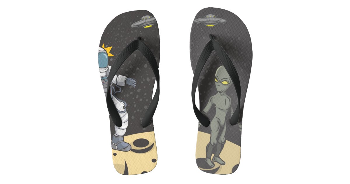Astronaut and alien flip flops | Zazzle