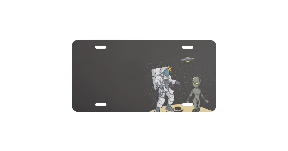 Astronaut and alien license plate | Zazzle