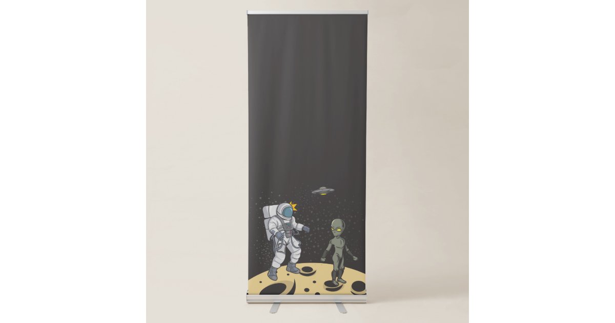 Astronaut and alien retractable banner | Zazzle