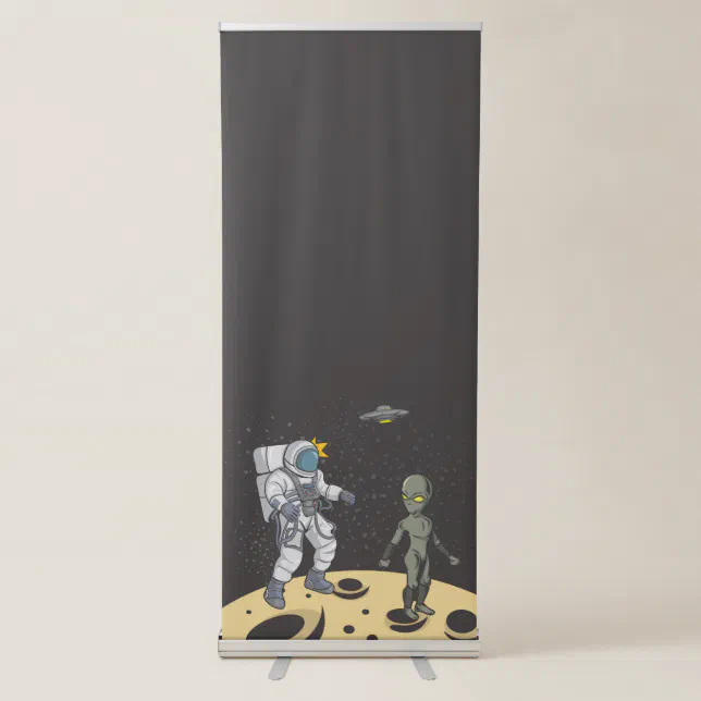 Astronaut and alien retractable banner | Zazzle