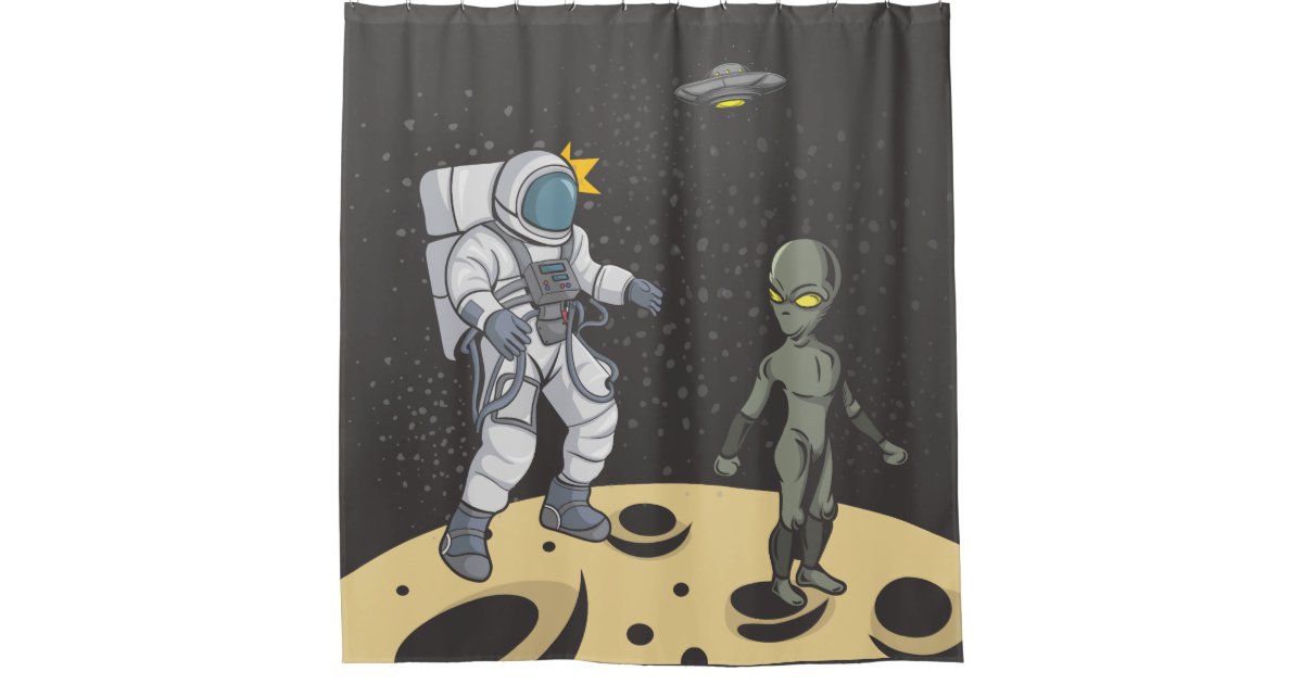 Astronaut and alien shower curtain | Zazzle