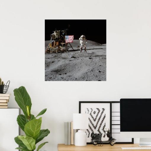 Astronaut and American Flag Apollo Moon Mission Poster | Zazzle
