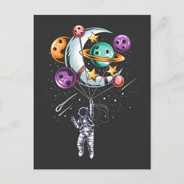 Astronaut Balloon Planets Illustrations Postcard | Zazzle