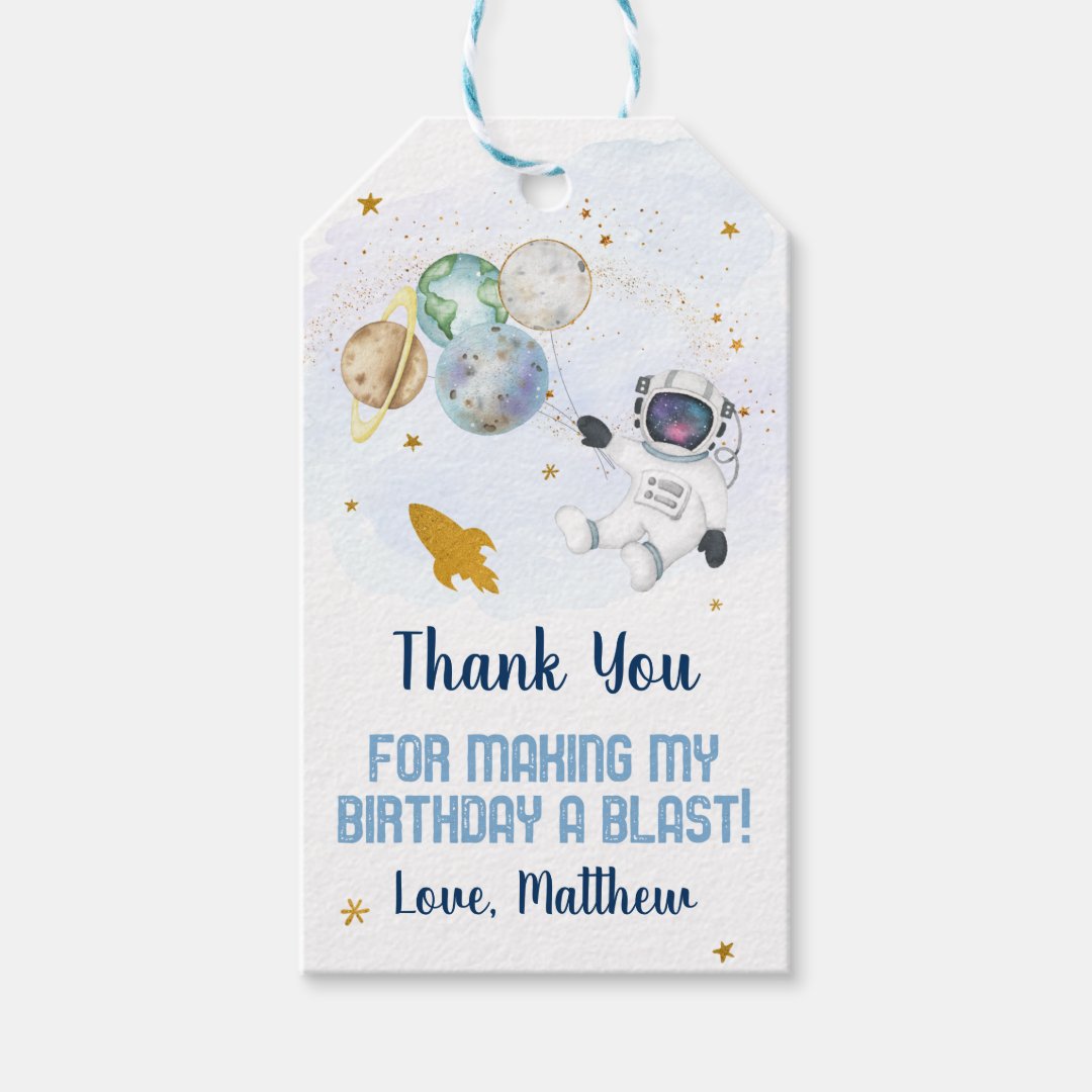 Astronaut Blue Gold Outer Space Birthday Gift Tags | Zazzle