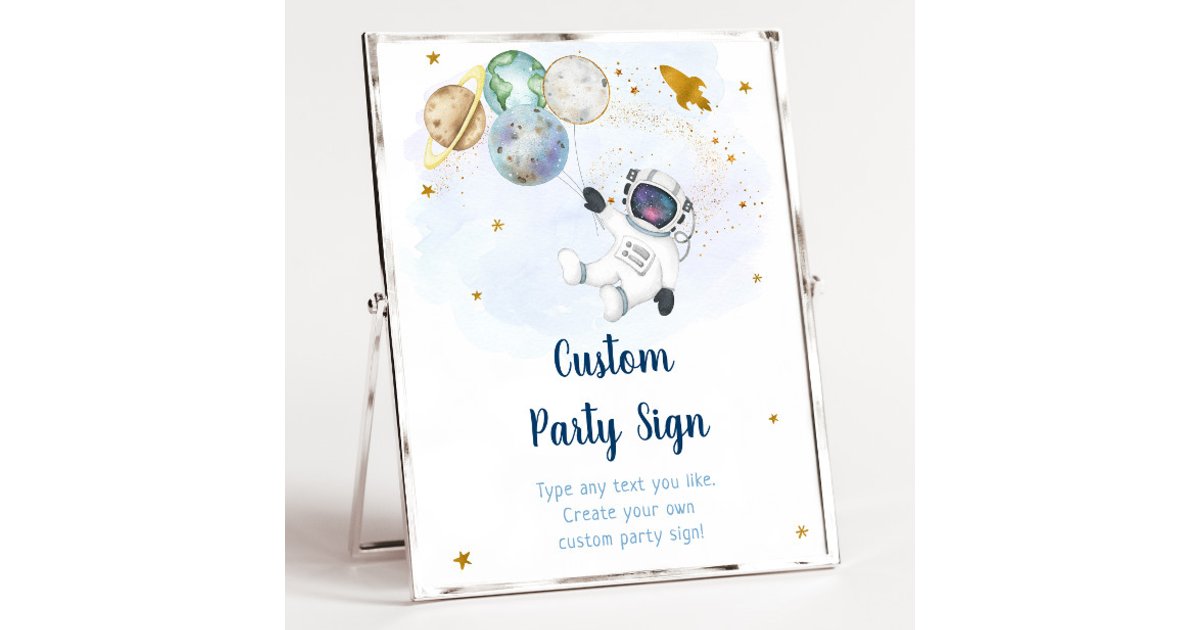 Astronaut Blue Gold Space Editable Birthday Sign | Zazzle